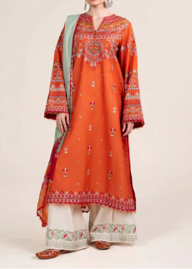 Grace W609-Embroidered 3pc Marina Dress With Printed Shawl. – Raaya Style