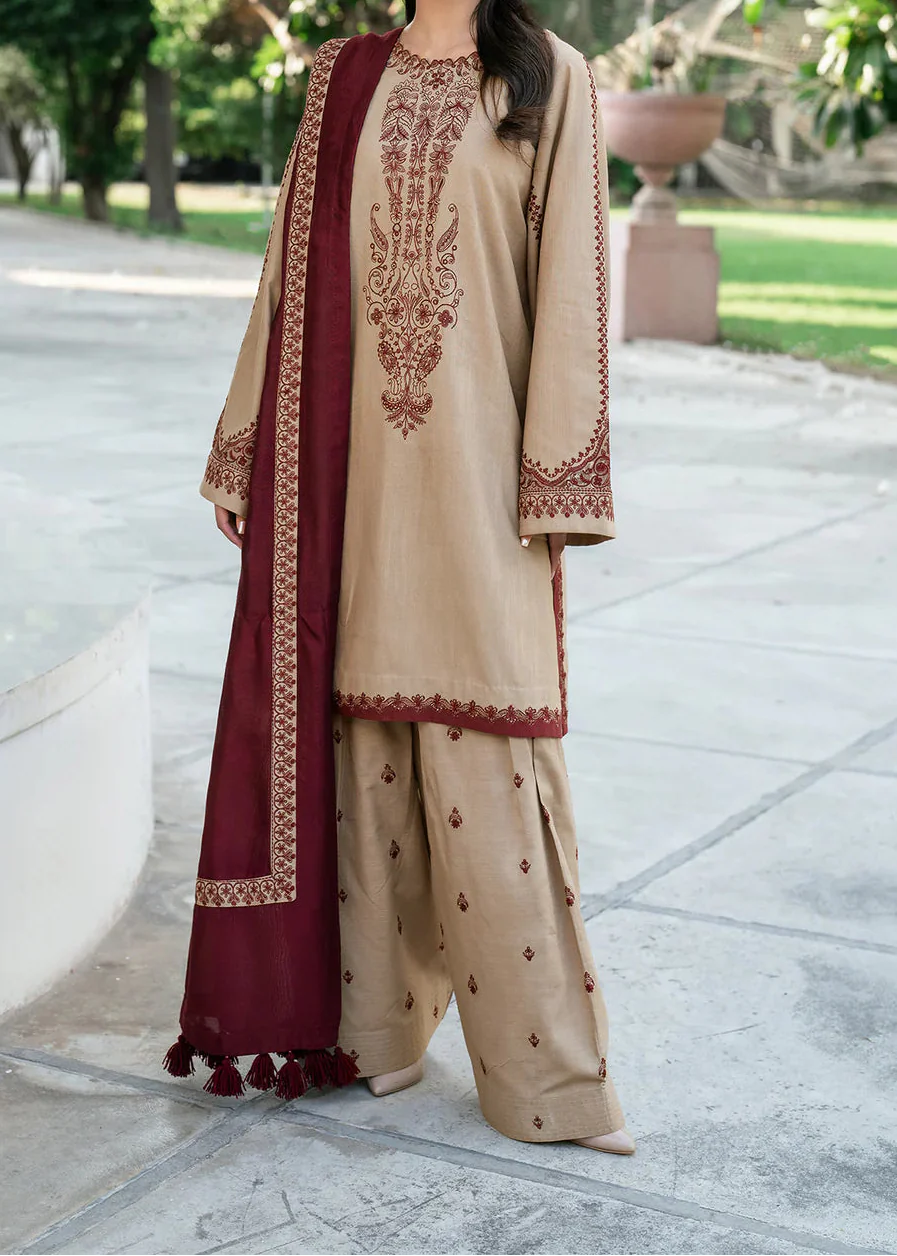 Grace W709-Embroidered 3pc Marina Dress With Printed Shawl – RAAYA Pret